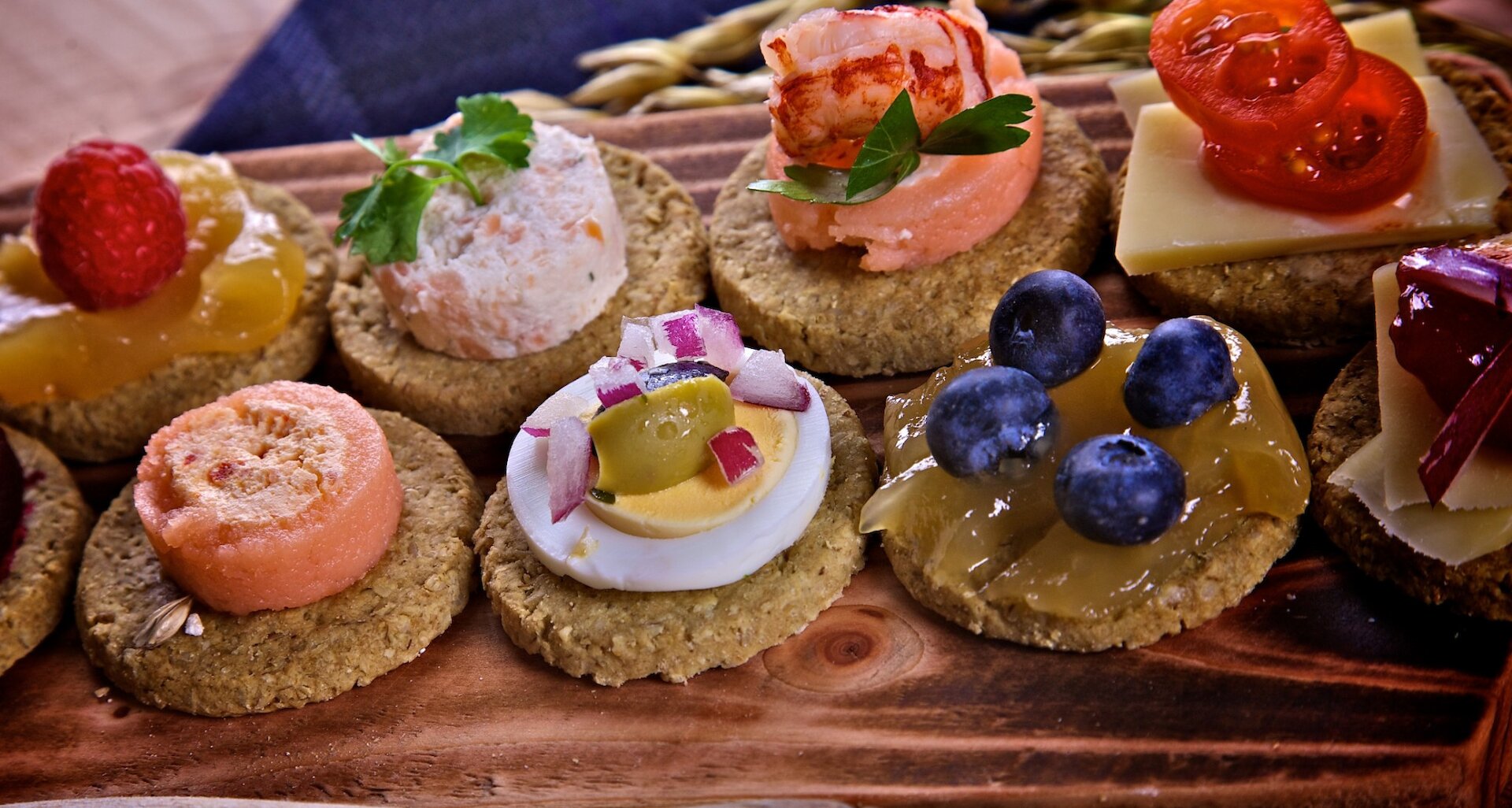 oatcakes, canapes, spicy salsa, cheese, salmon